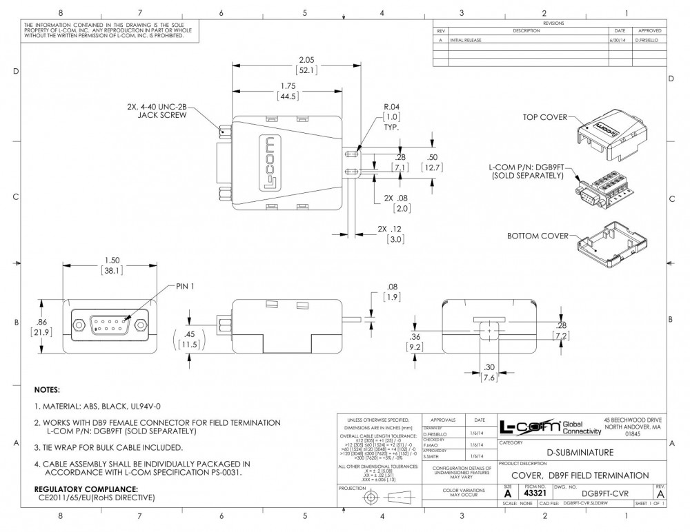 L-com DGB9FT-CVR product drawing