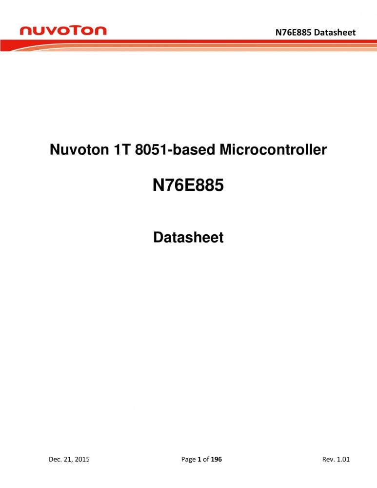 N76E885 datasheet page 1
