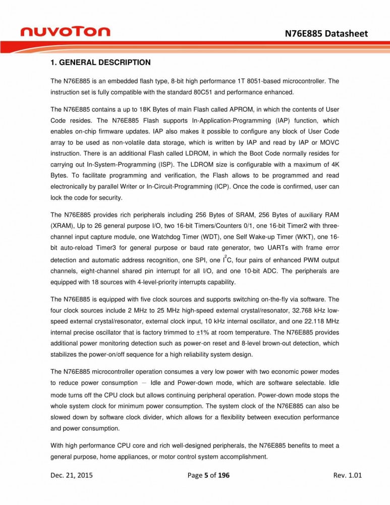N76E885 datasheet page 5