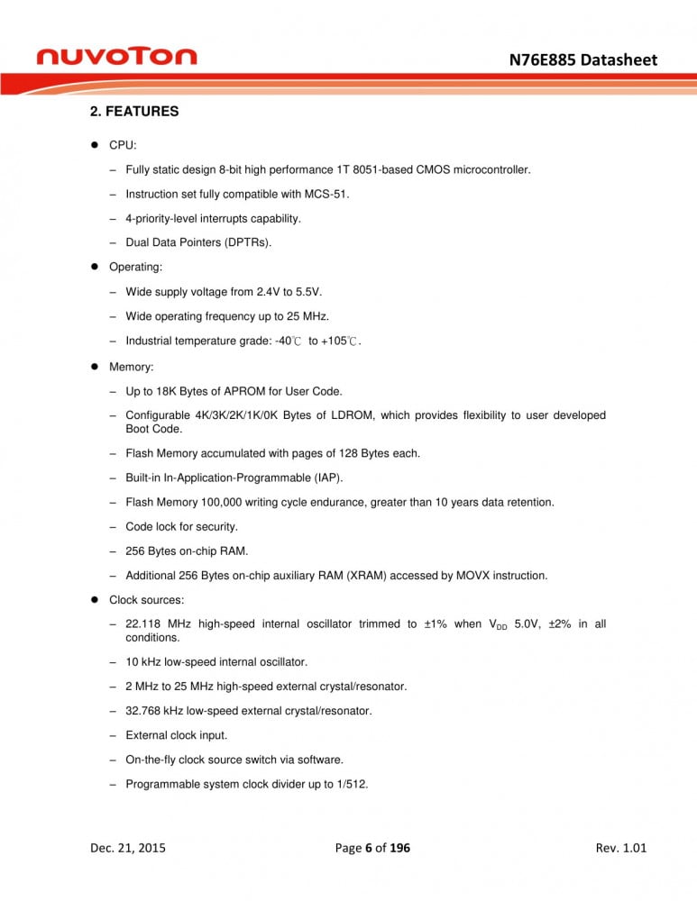 N76E885 datasheet page 6