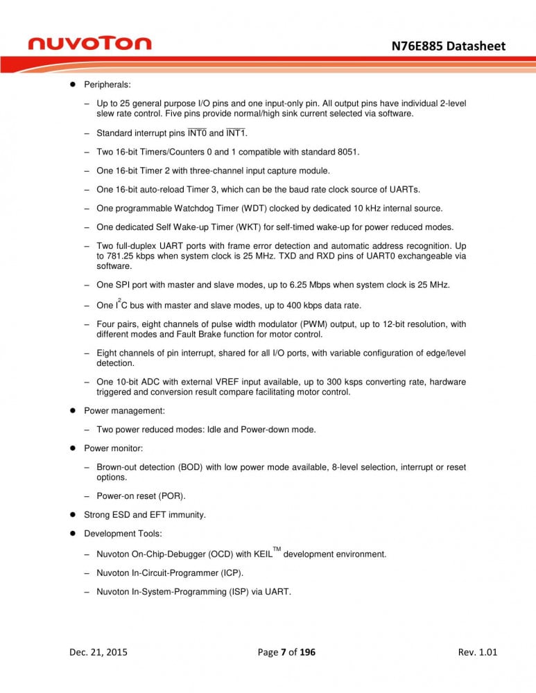 N76E885 datasheet page 7