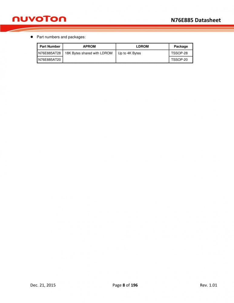 N76E885 datasheet page 8
