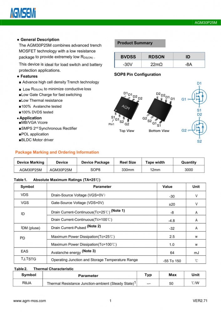 AGM30P25M datasheet page 1