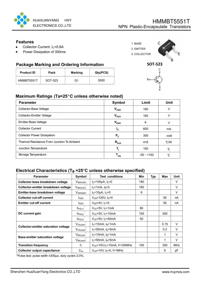 HMMBT5551T datasheet page 1