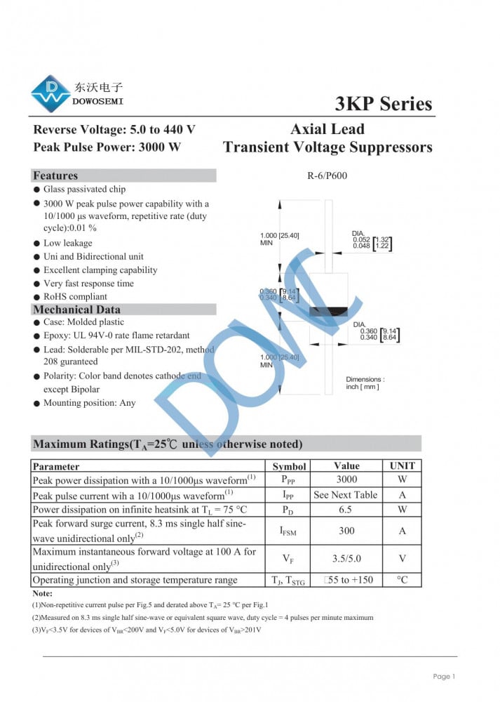 DOWO 3KP series datasheet page 1