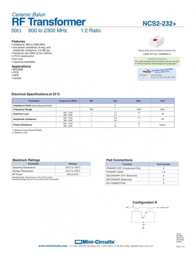 NCS2-232+ datasheet page 1