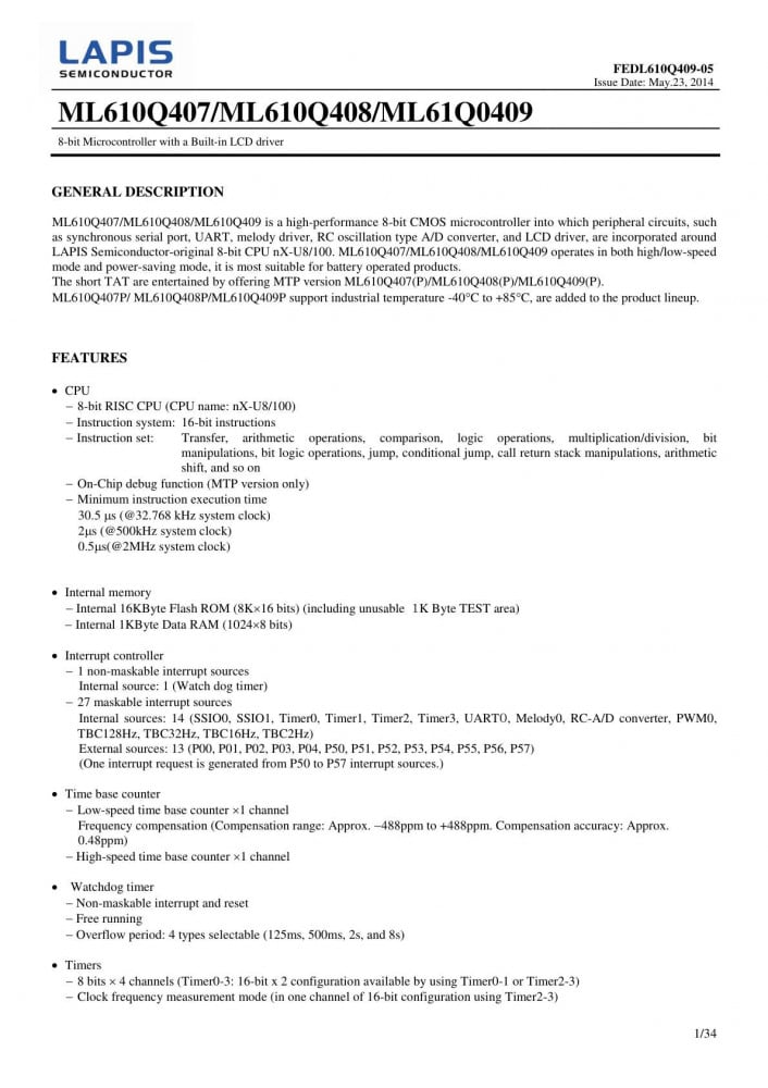 ML610Q407P datasheet page 2