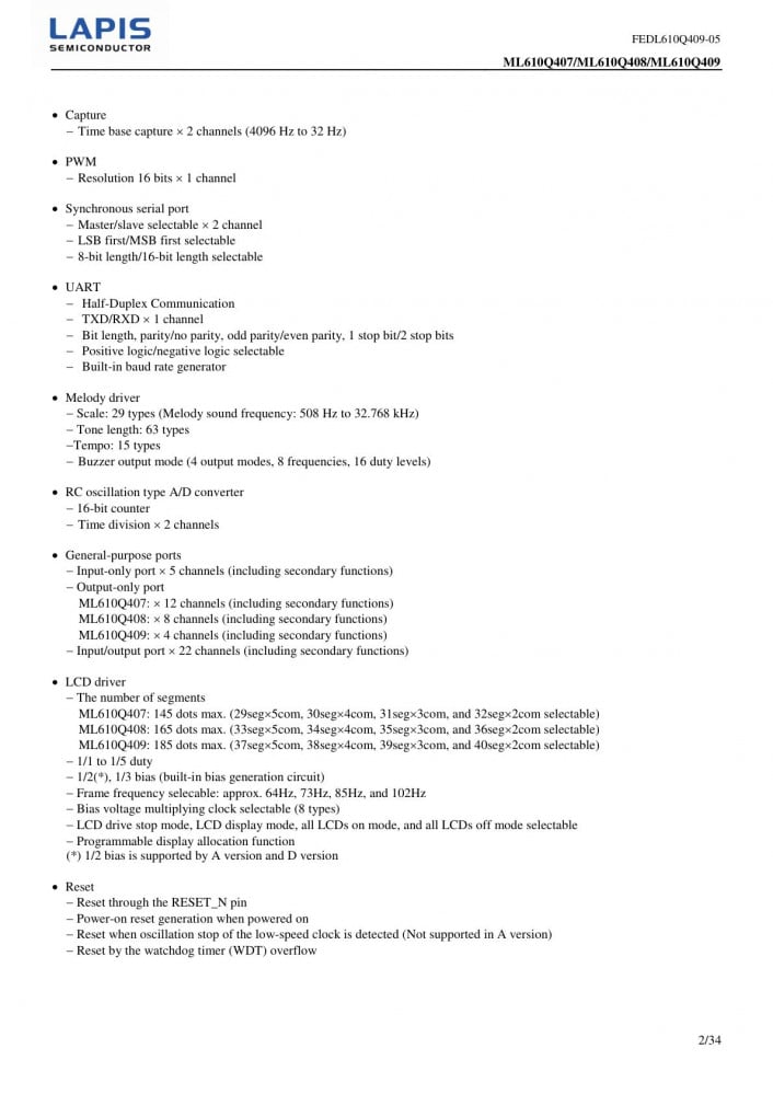 ML610Q407P datasheet page 3