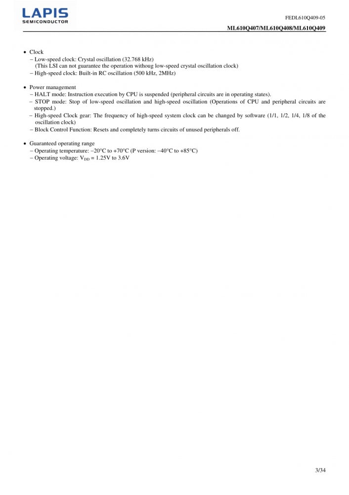 ML610Q407P datasheet page 4