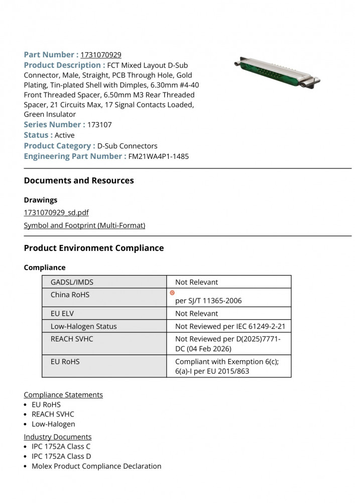MOLEX 1731070929 drawing preview, page 1