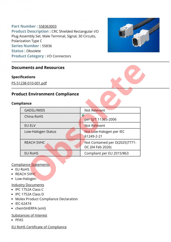 MOLEX 558363003 technical document, page 1