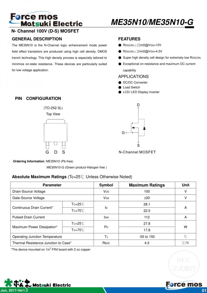 ME35N10-G datasheet page 1