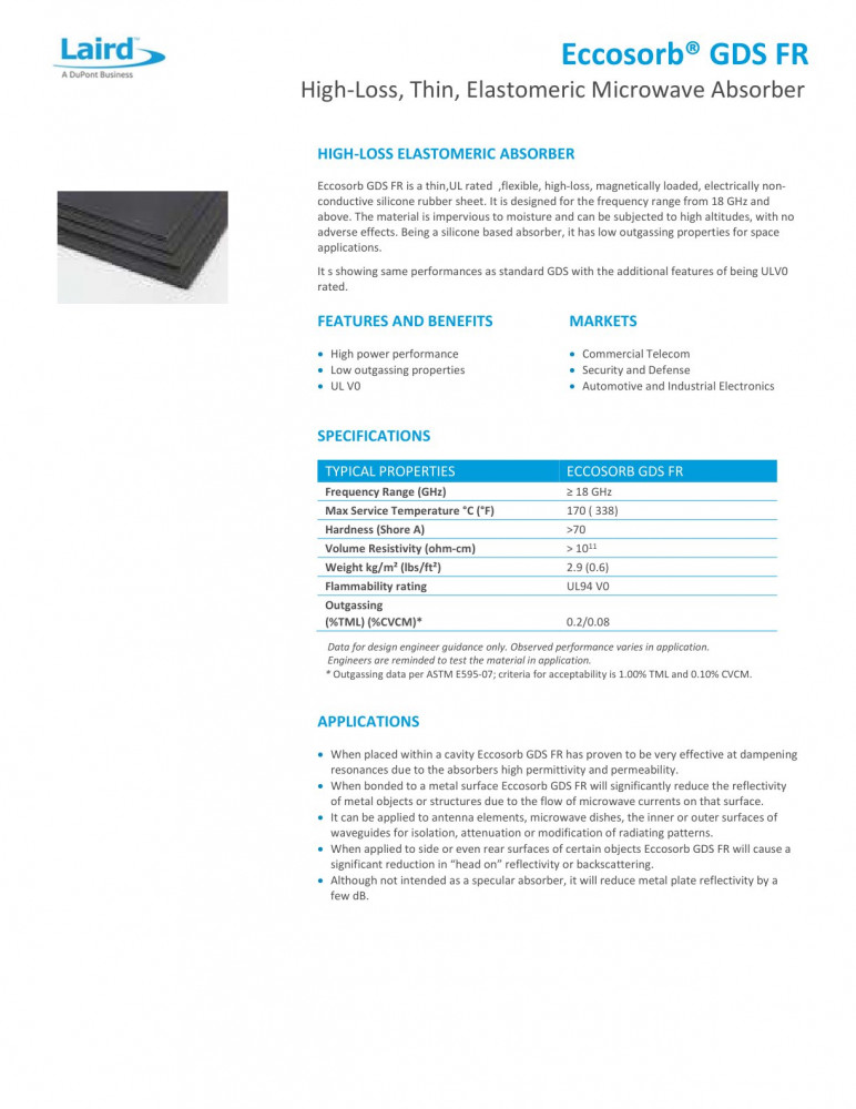 Laird Eccosorb GDS FR technical document page 1