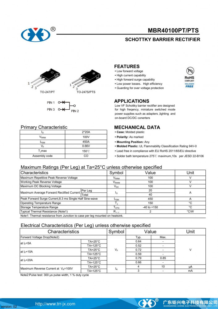 MBR40100PTS datasheet page 1