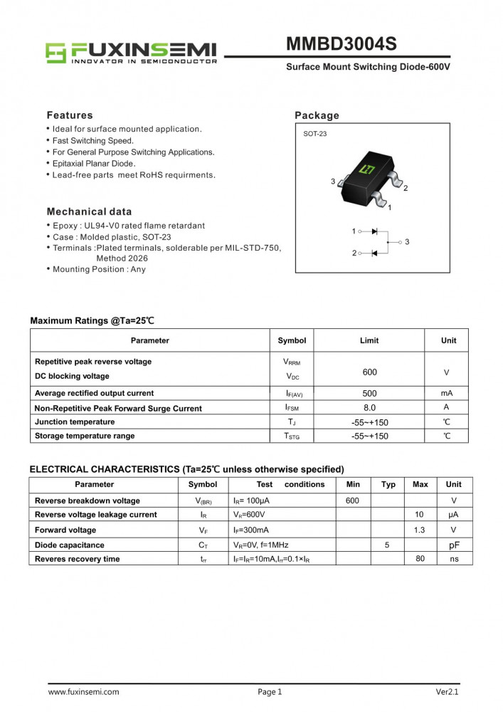 MMBD3004S datasheet page 1