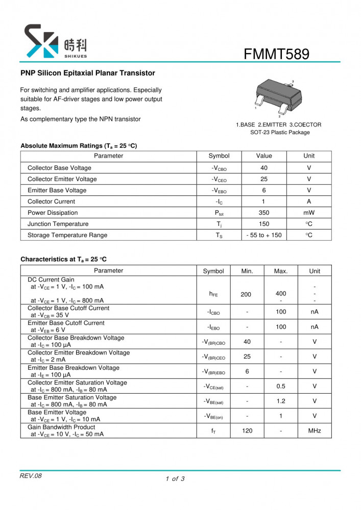FMMT589 datasheet page 1