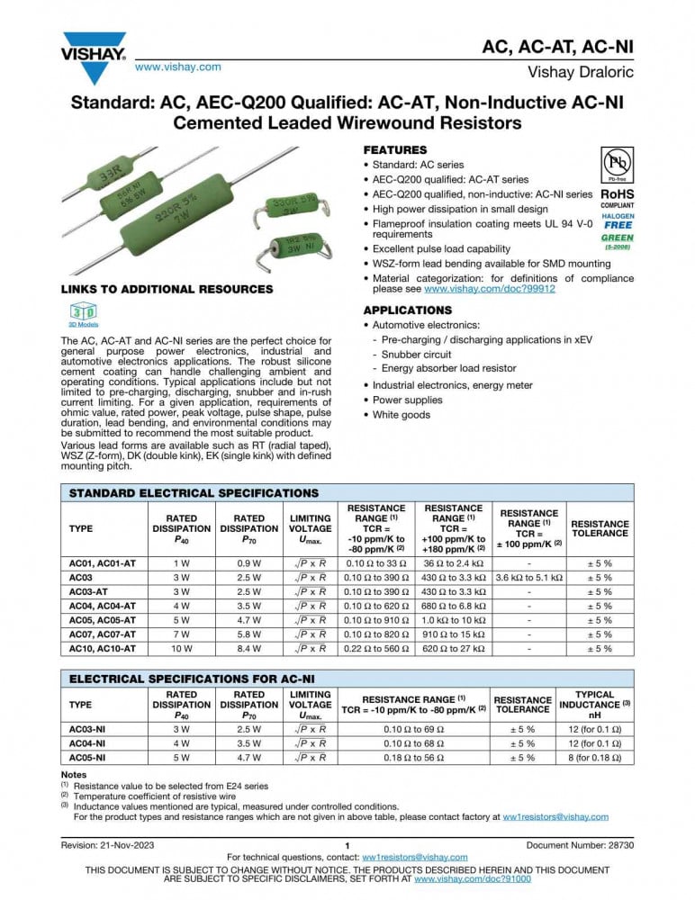 VISHAY AC series datasheet page 1