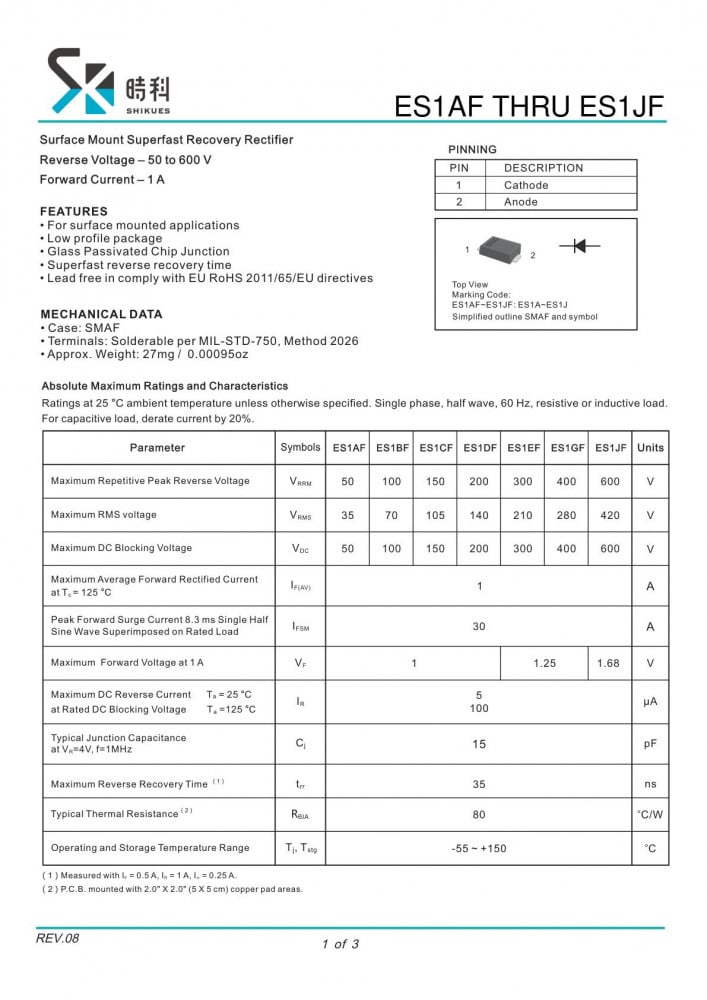 ES1GF datasheet page 1