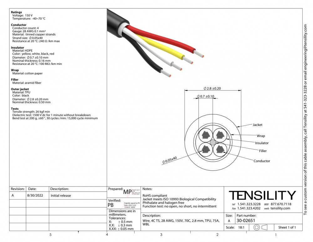 Tensility International 30-02651 cable specification drawing preview