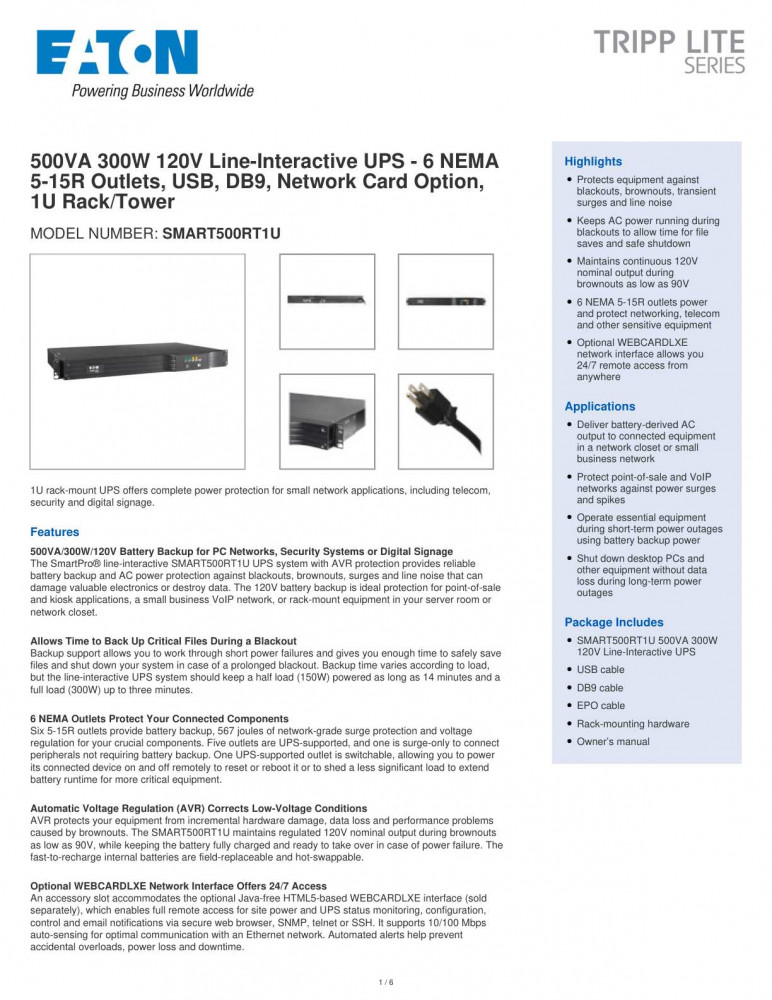 SMART500RT1U technical document page 1