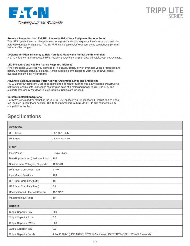 SMART500RT1U technical document page 2