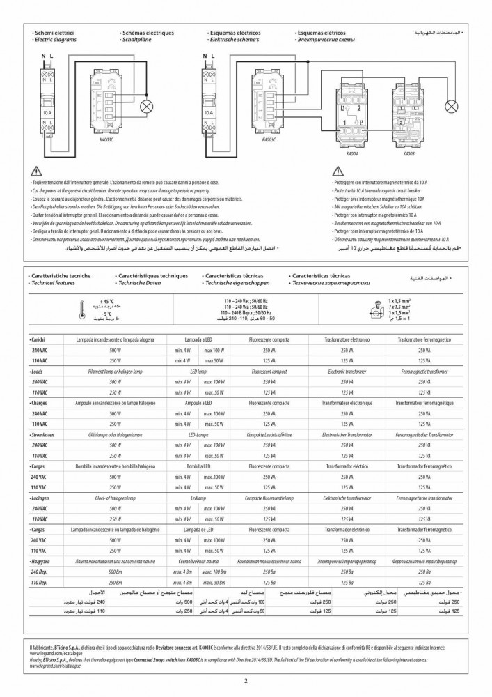 Legrand K4003C technical document page 2