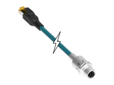 Micro-Change (M12) to Micro-Change (M12) Double-Ended Cordset, 8 Poles, X-Coded, Male (90°) to Male (90°), 26 AWG, Green Shielded TPE Cable, 12.0m (39.37') Length