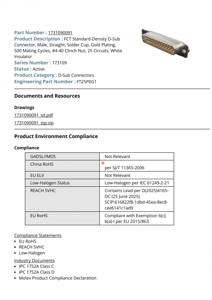 MOLEX 1731090091 technical document preview, page 1