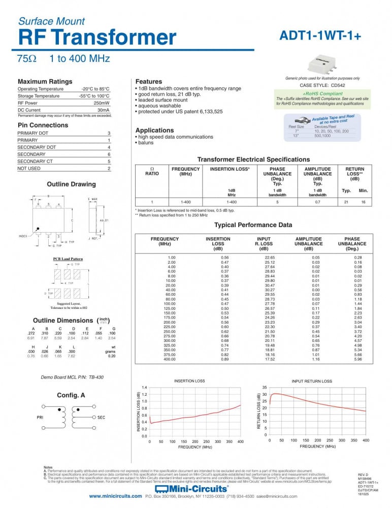 ADT1-1WT-1+ technical document page