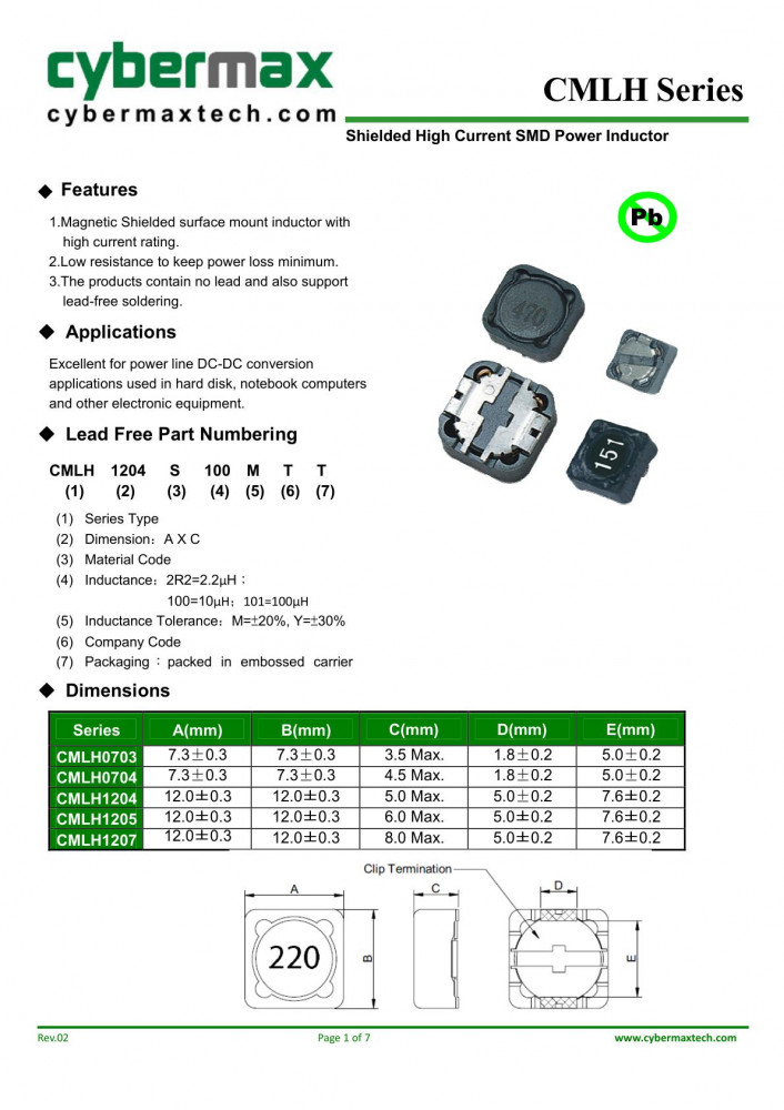 Cybermax CMLH0703 series datasheet page 1