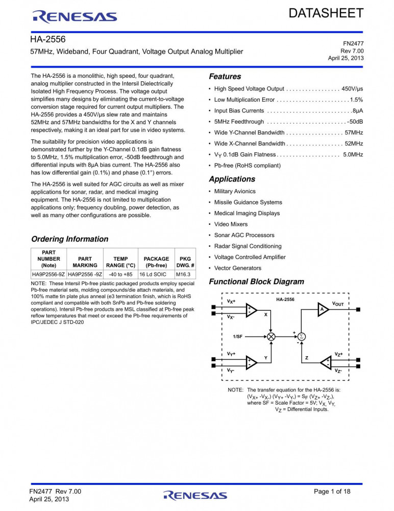 HA9P2556-9Z datasheet page 1