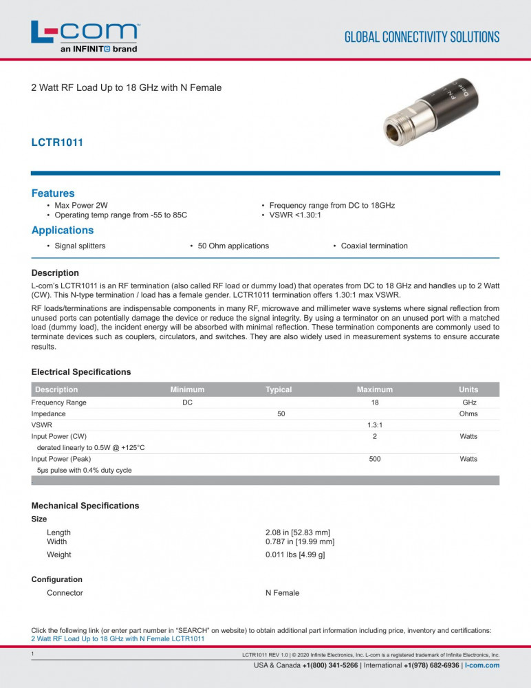 LCTR1011 product document page 1