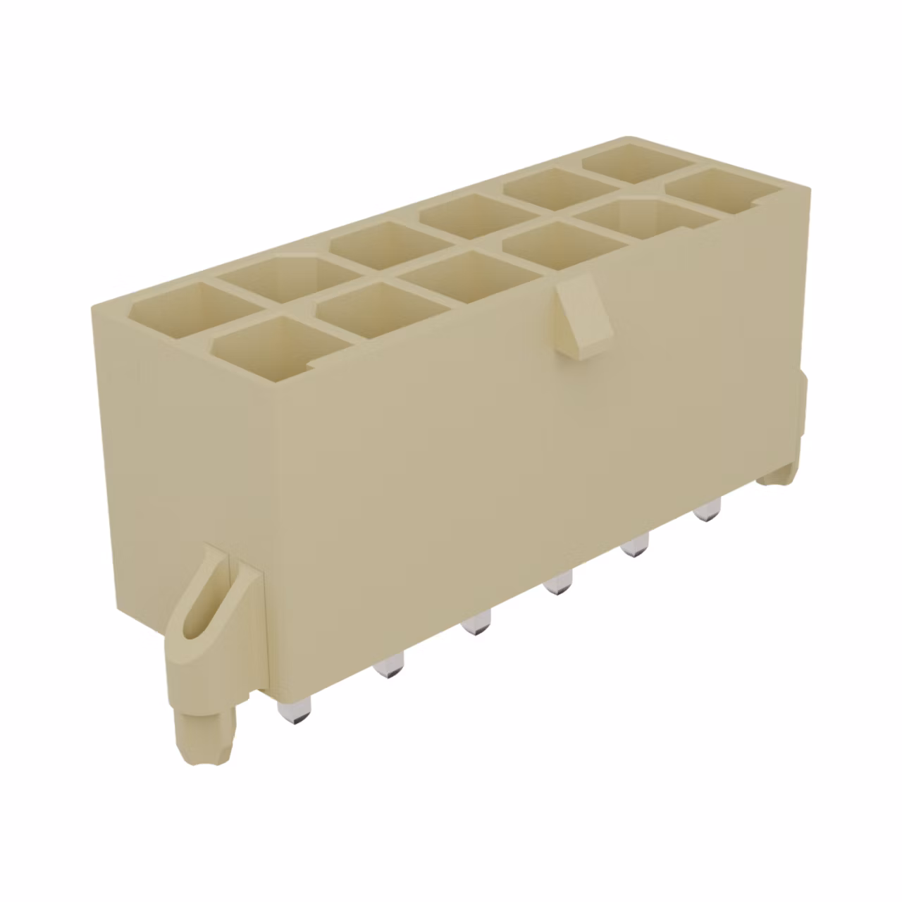 Mega-Fit ColorLock Vertical Header with Crush Pegs, 5.70mm Pitch, Through Hole, Dual Row, 12 Circuits, Matte Tin (Sn) Plating, 3.73mm Tail Length, Glow-Wire Capable, Tray, Natural for sale