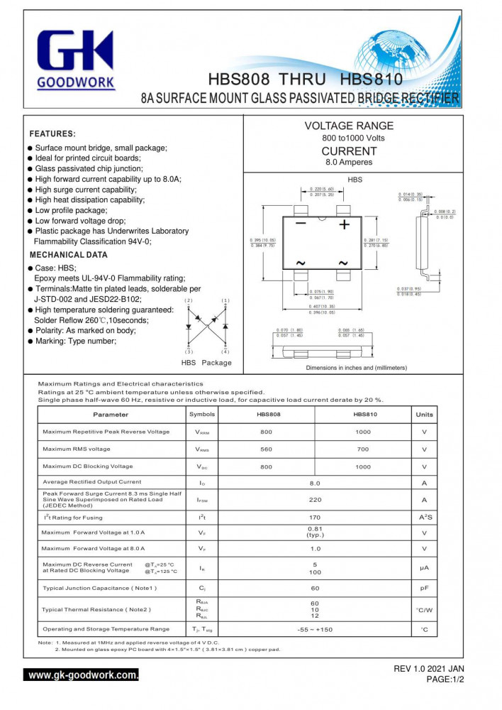 GOODWORK HBS810 datasheet page 1