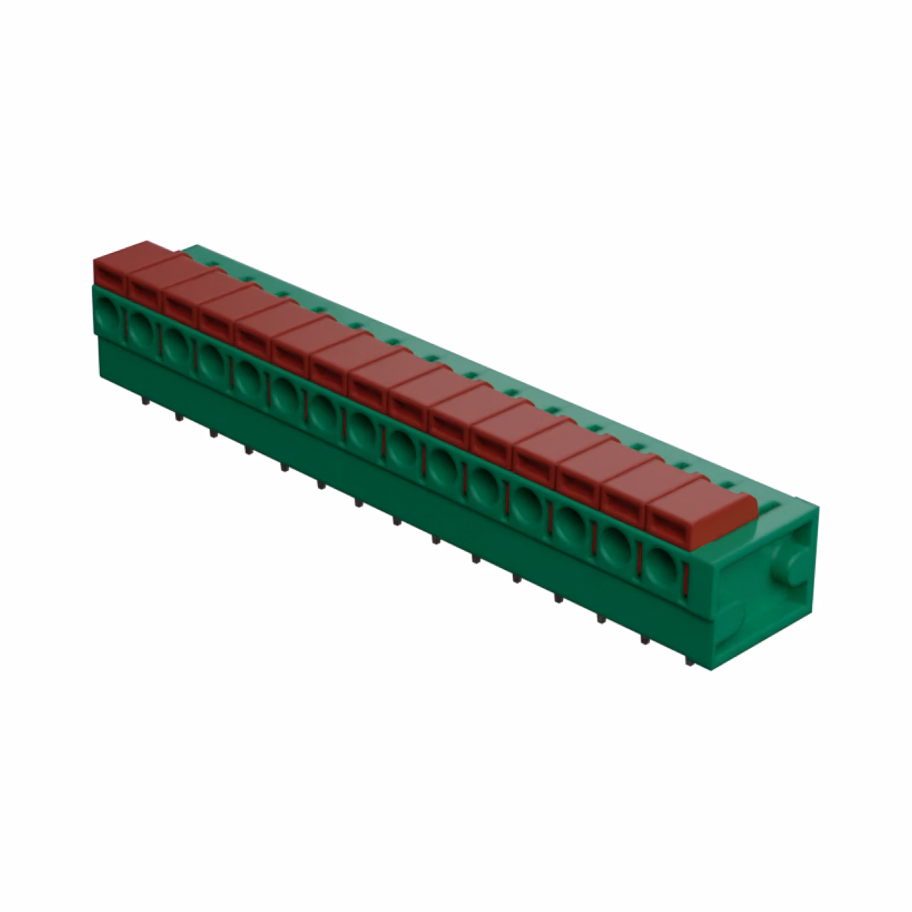 5.00mm Pitch, Eurostyle Fixed-Mount Push-Button Terminal Block, Horizontal, 10A, 22-14 AWG, Green, 15 Circuits for sale