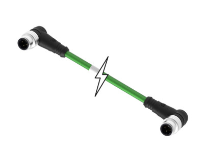 Micro-Change (M12) Double-Ended Cordset, 4 Poles, D-Coded, Male (90°) to Male (90°), 22 AWG, PUR Cable, 1.0m (3.28') Length