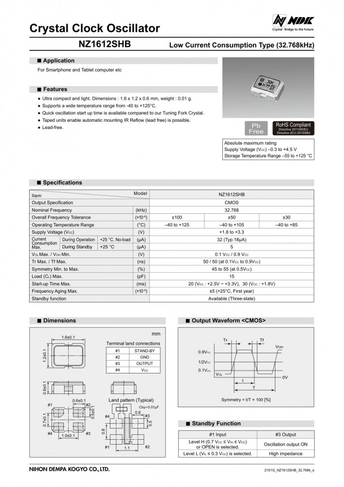 NDK NSC5153A-32.768K technical document page 1