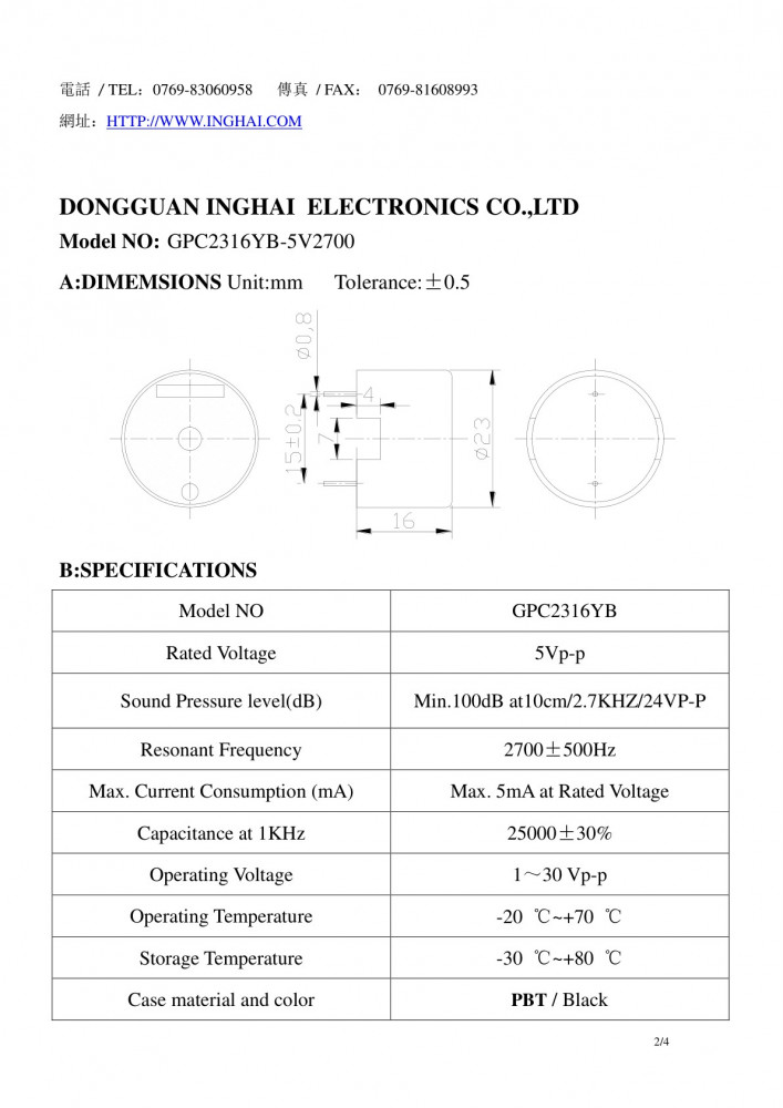GPC2316YB-5V specification page 2