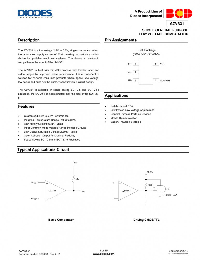AZV331KTR-G1 datasheet page 1
