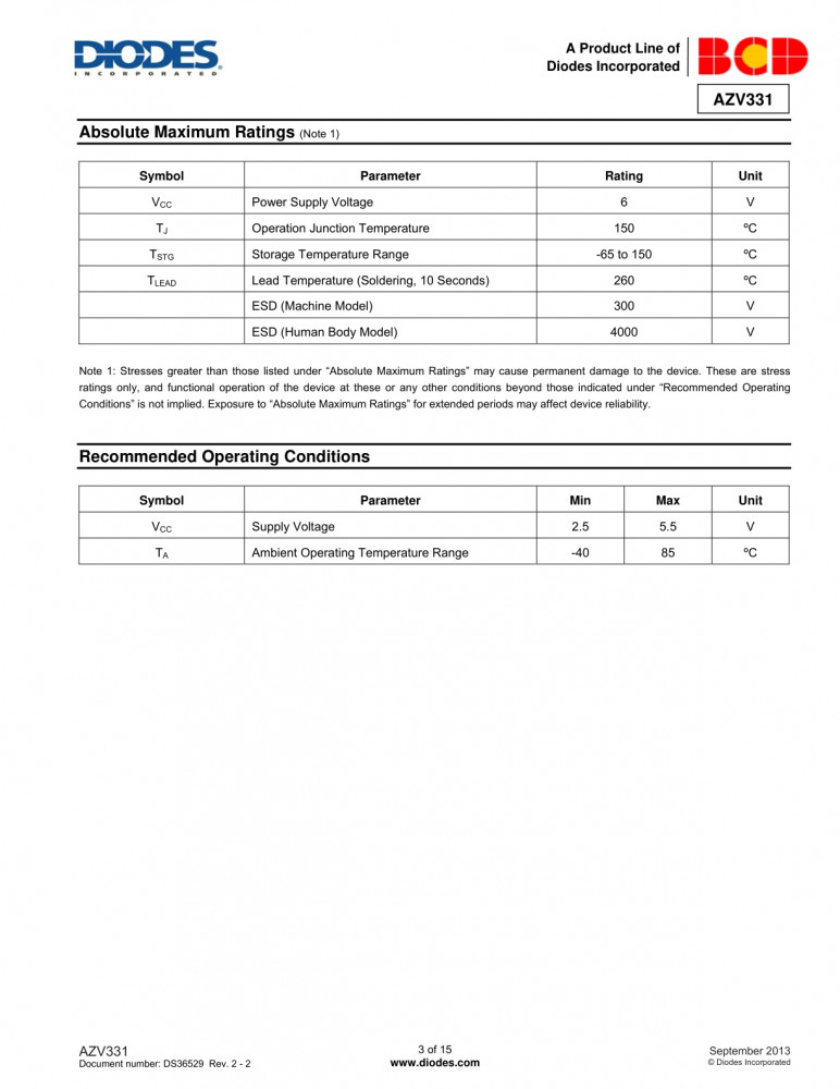 AZV331KTR-G1 datasheet page 3