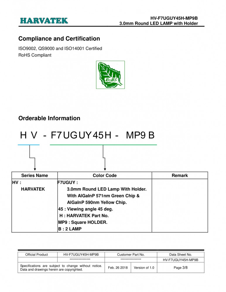 HV-F7UGUY45H-MP9B datasheet page 3