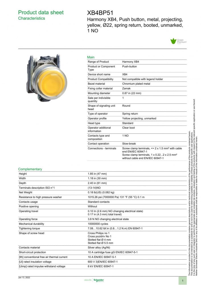XB4BP51 technical document page 1
