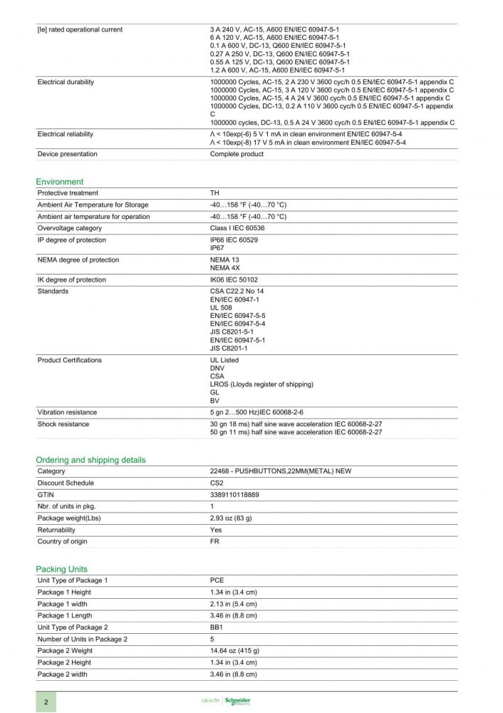 XB4BP51 technical document page 2