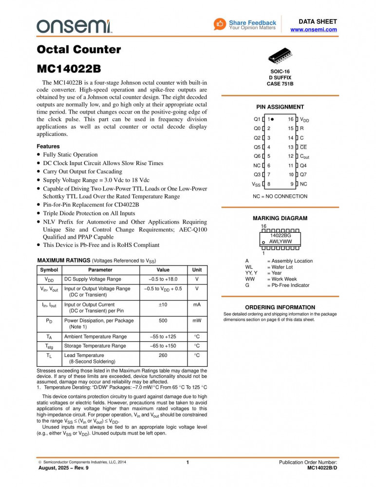 MC14022B datasheet page 1