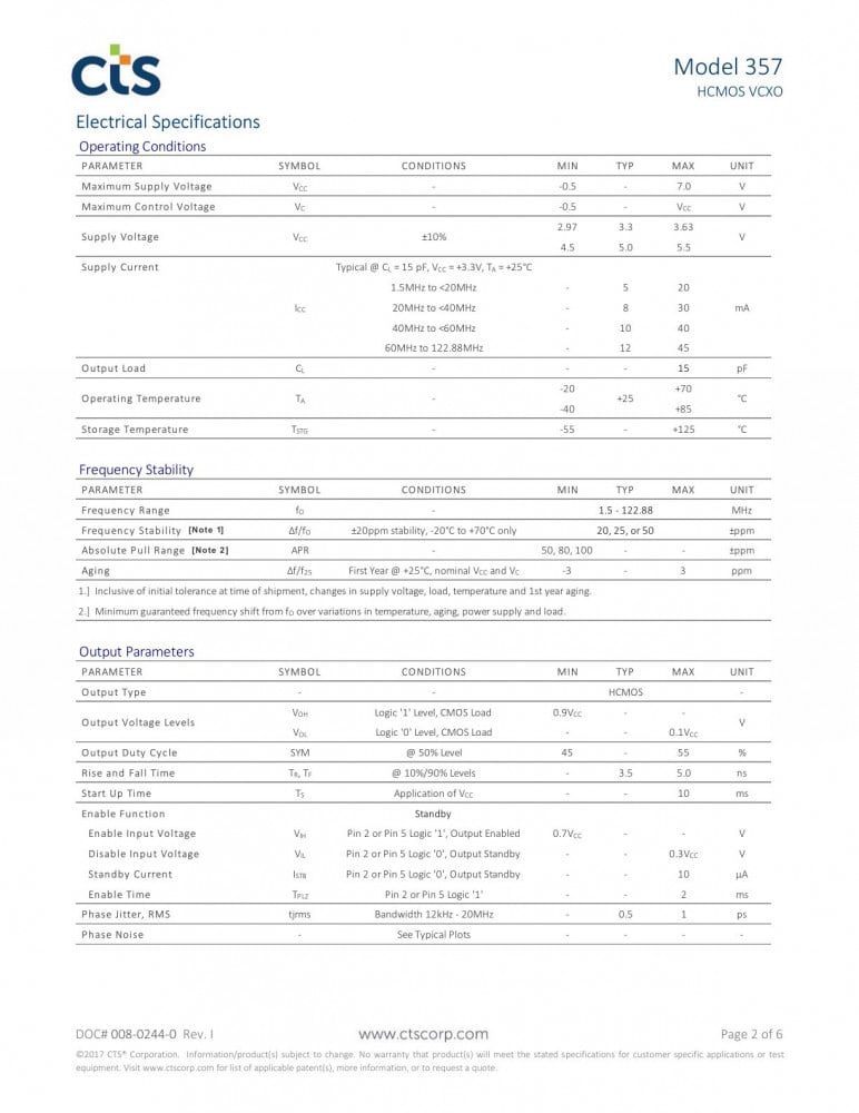 CTS Model 357 datasheet page 2