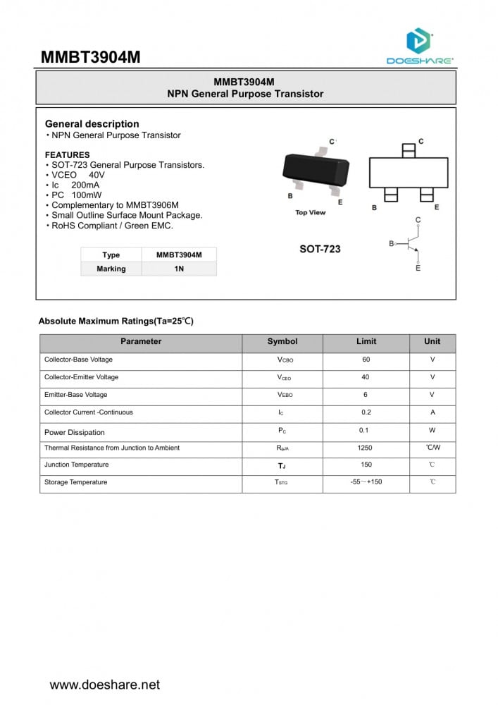 MMBT3904M datasheet page 1