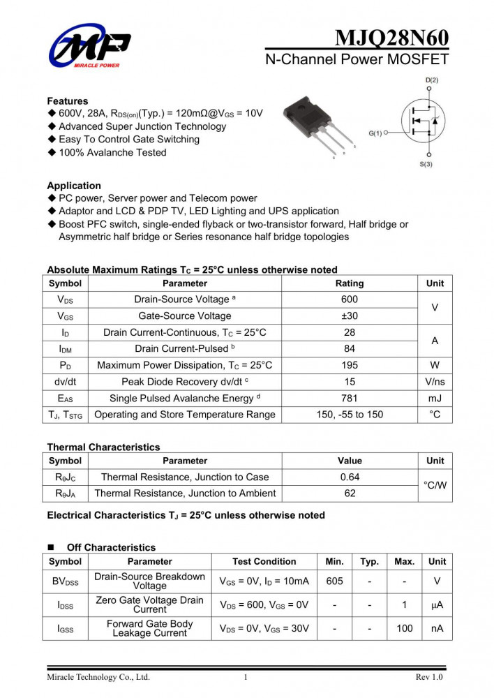 MJQ28N60 datasheet page 1