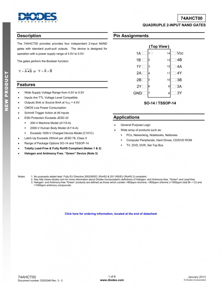 74AHCT00S14-13 datasheet page 1