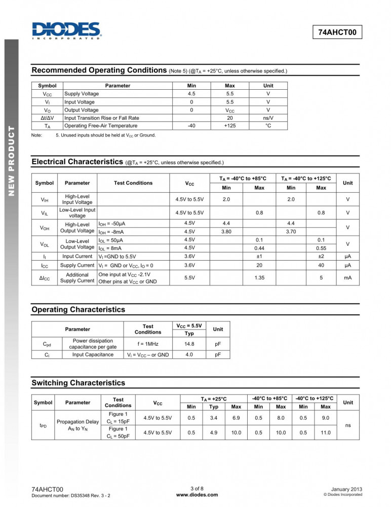 74AHCT00S14-13 datasheet page 3