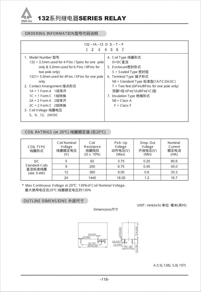 HSINDA 132 relay datasheet page 2